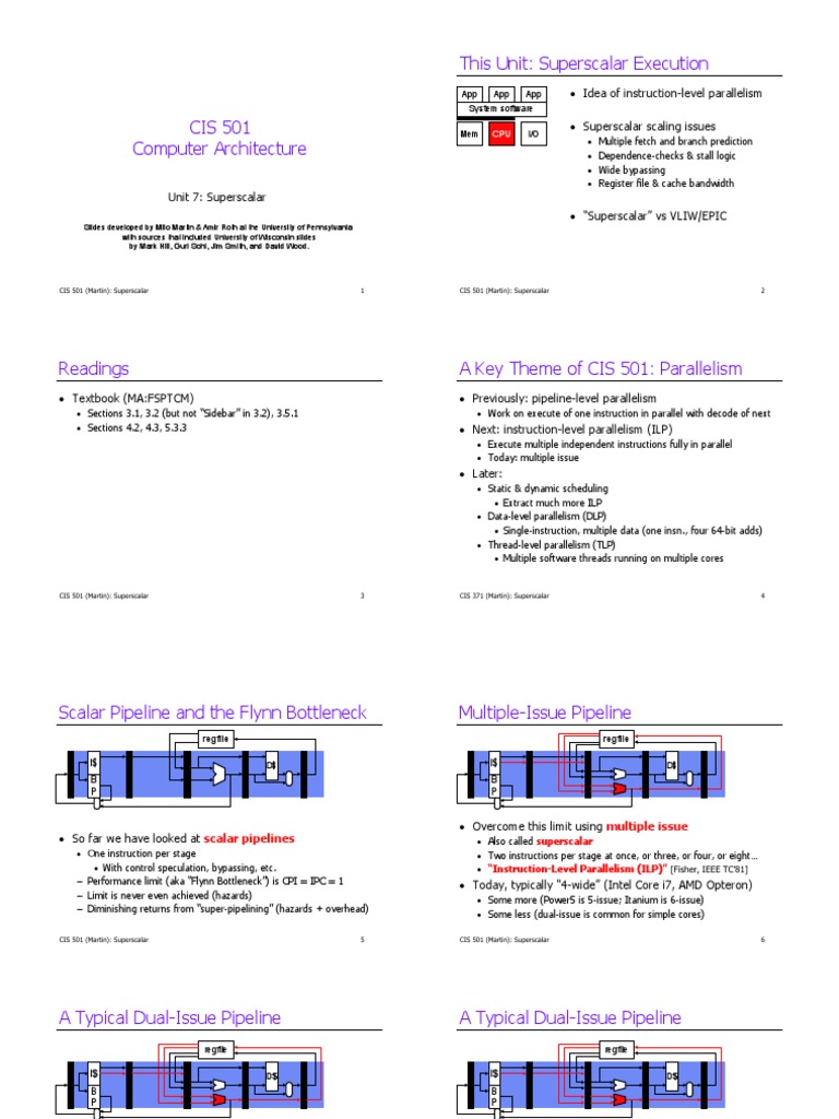 This Unit: Superscalar Execution: - Idea of Instruction-Level Parallelism - Superscalar Scaling ...