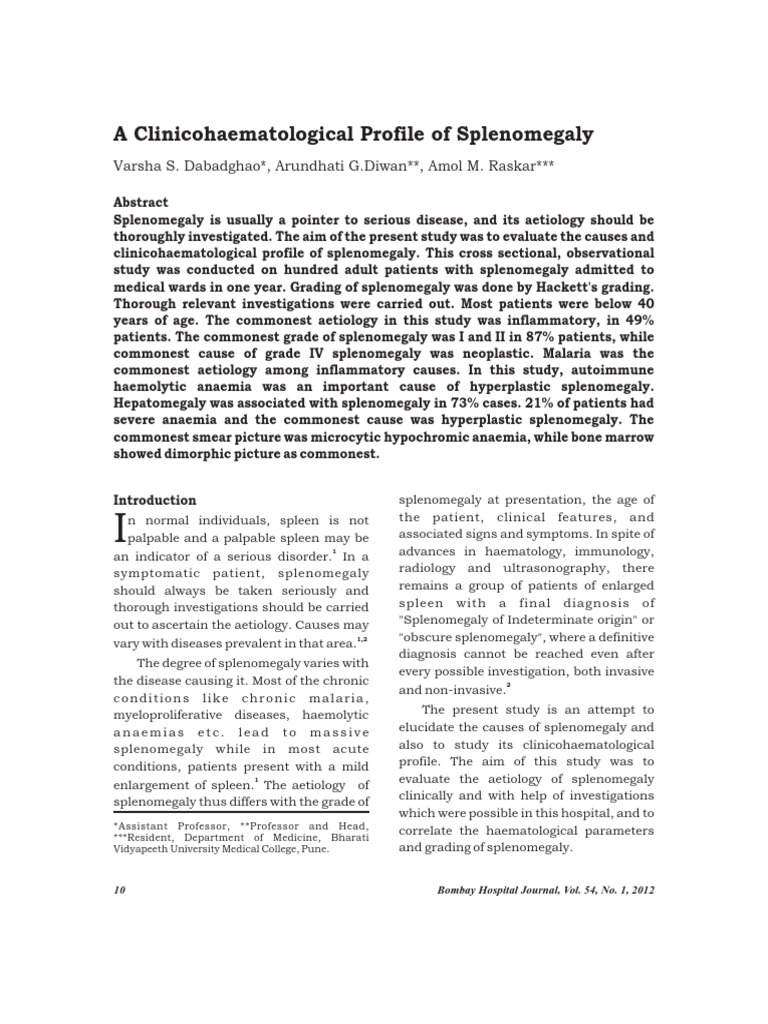 A Clinicohaematological Profile of Splenomegaly: Varsha S. Dabadghao ...