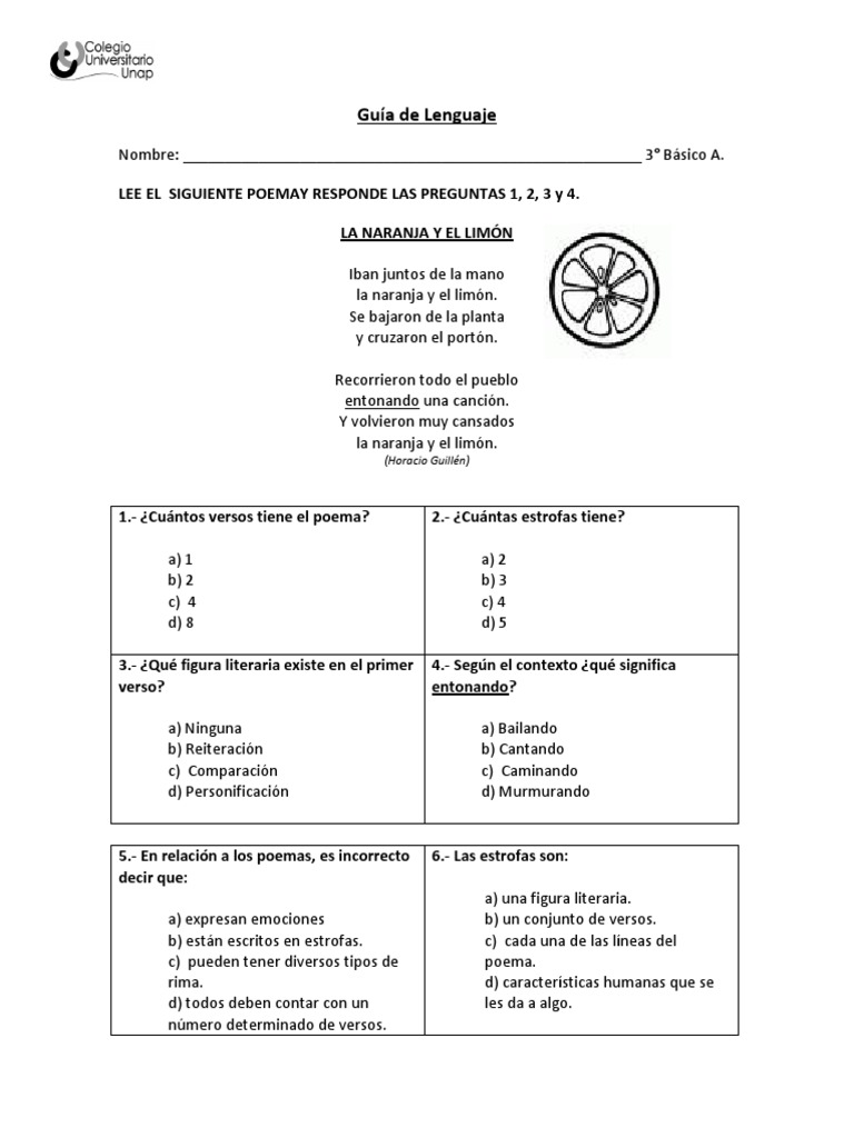 Guía de Poemas para Tercero Básico | PDF | Rima | Idiomas