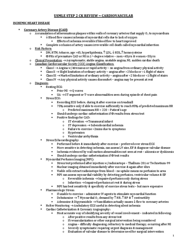 Step 2 CK Review - Cardiology | PDF | Angina Pectoris | Myocardial ...