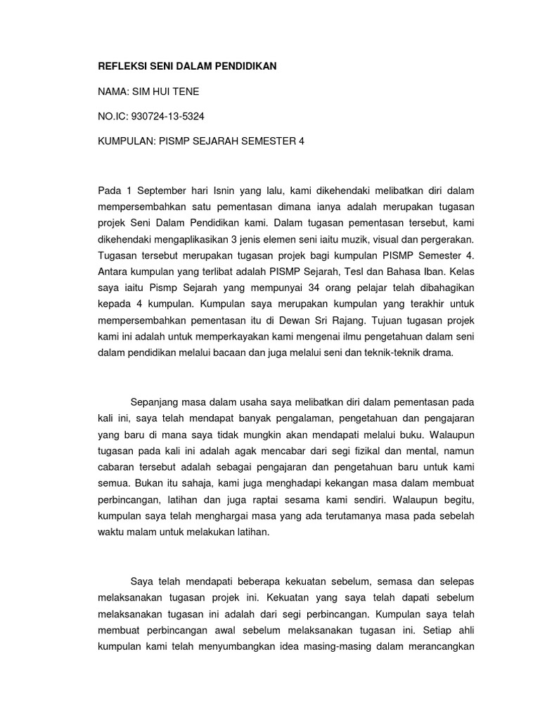 Refleksi Seni dalam Pendidikan | PDF | Karier & Perkembangan ...