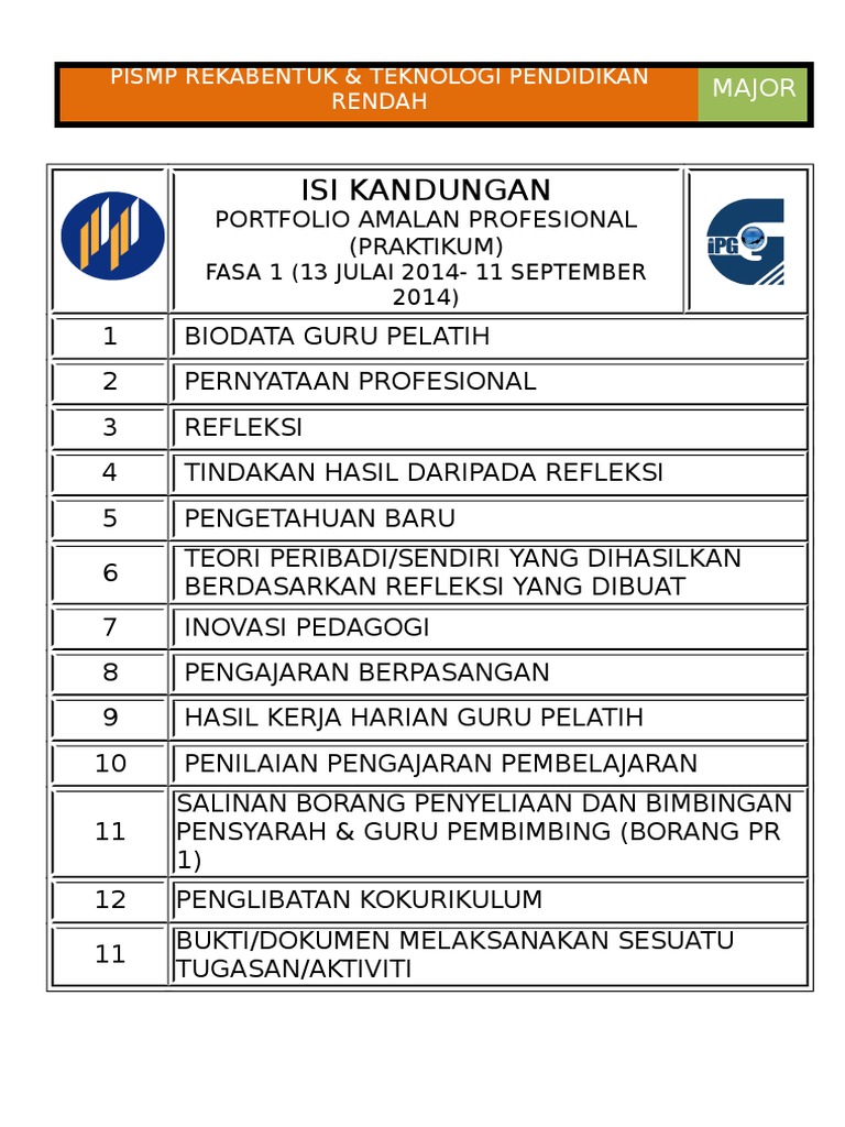 Isi Kandungan Portfolio Praktikum Fasa II | PDF