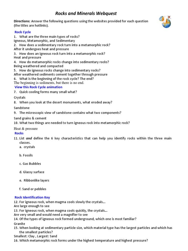 Rocks and Minerals Webquest Guide | PDF | Sedimentary Rock | Rock (Geology)