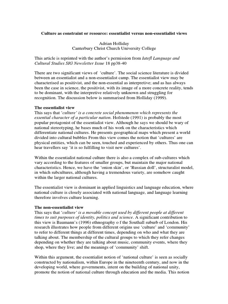 Essentialist and Non Essentialist | PDF | Essentialism | Ethnic Groups
