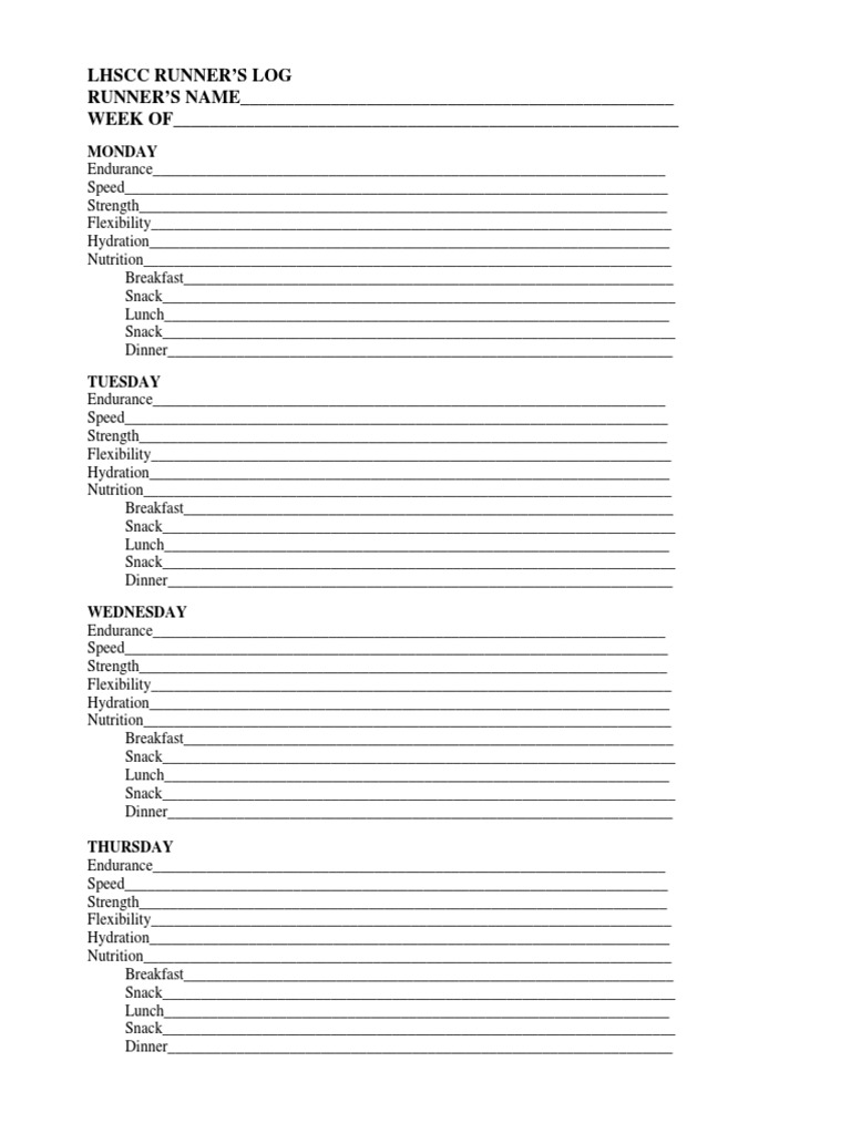 Weekly Training & Nutrition Log | PDF