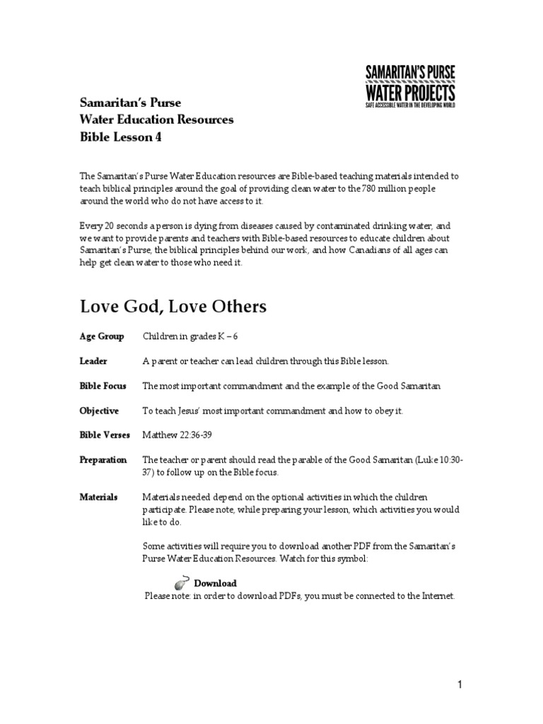 Love God, Love Others: Samaritan's Purse Water Education Resources ...