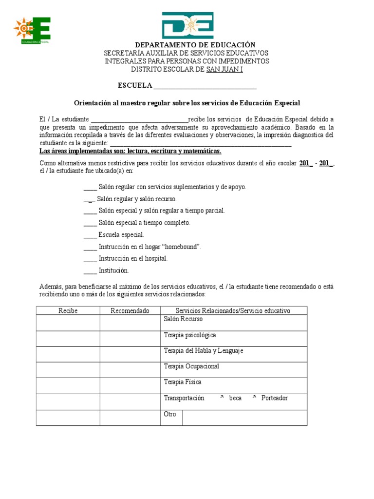 Acomodos Razonables-Hoja Para Maestro de Salon Regular-compartir ...