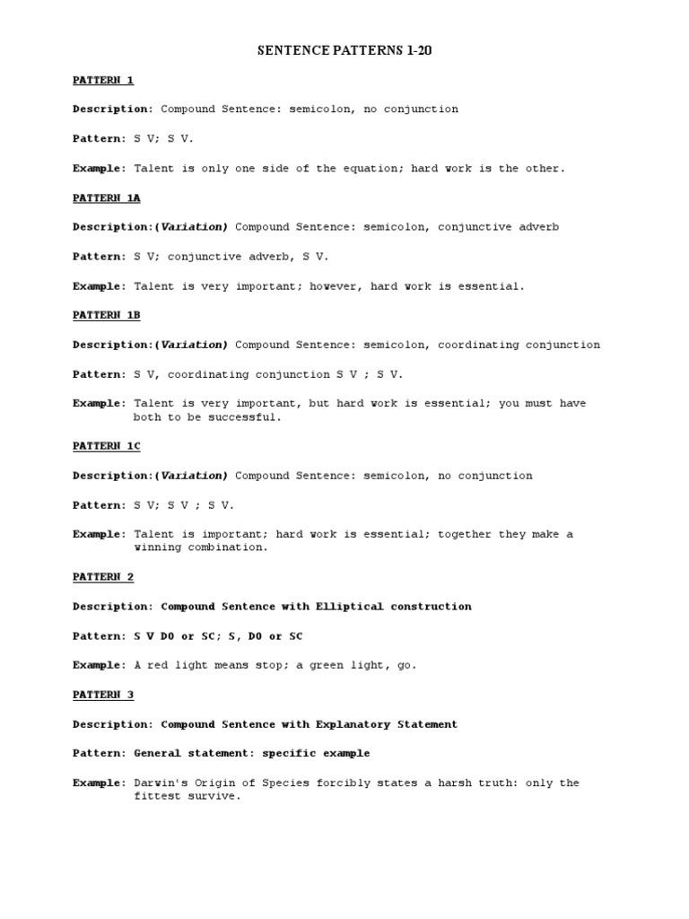 Sentence Patterns 1 Thru 20 | PDF | Semantics | Linguistics