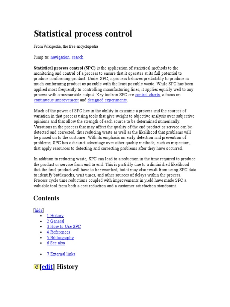 Statistical Process Control: Navigation Search | PDF | Production And ...
