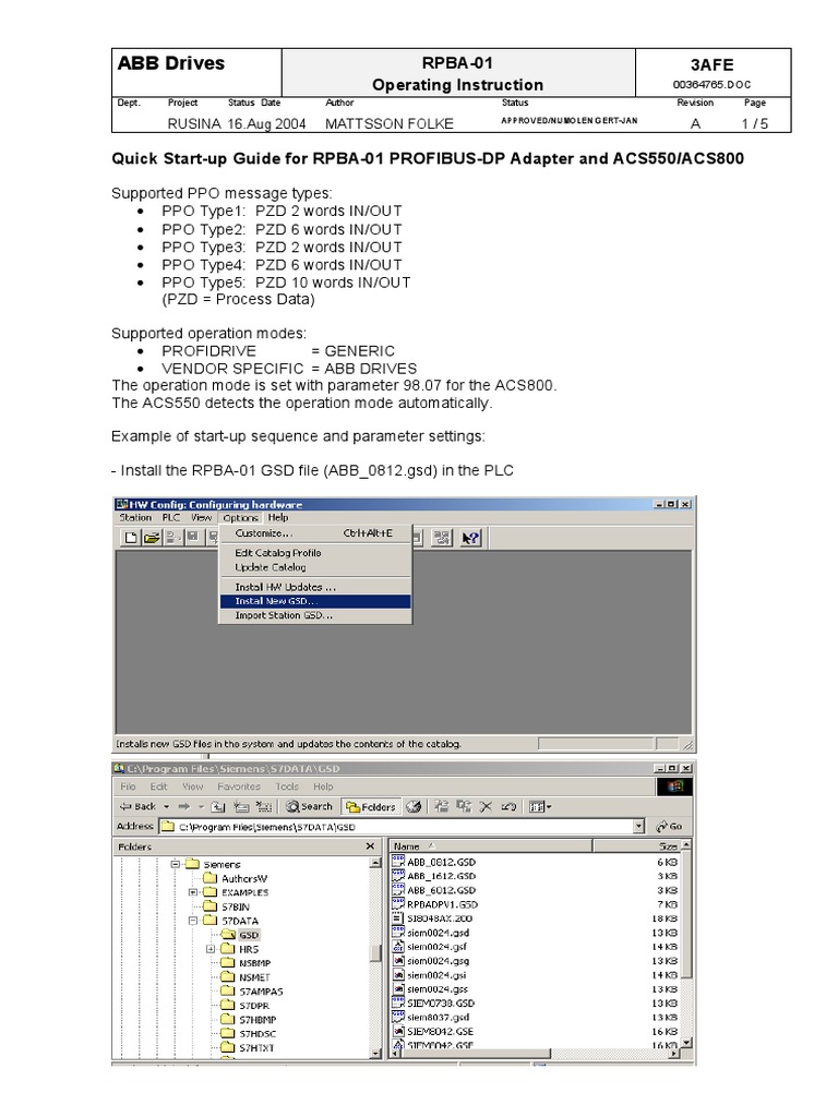 ABB RPBA 01 Profibus DP Adapter Module Start Guide | PDF | Instruction ...