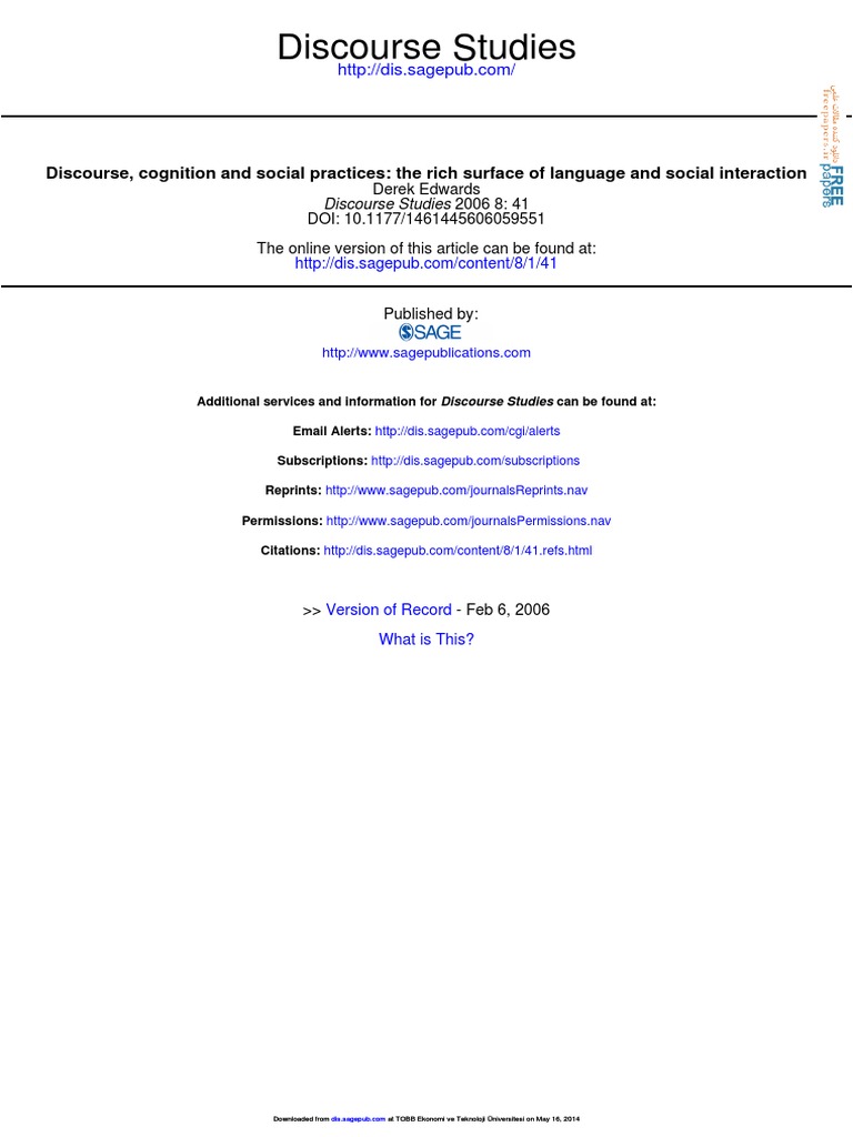 Article-Discourse, Cognition and Social Practices | PDF | Discourse ...