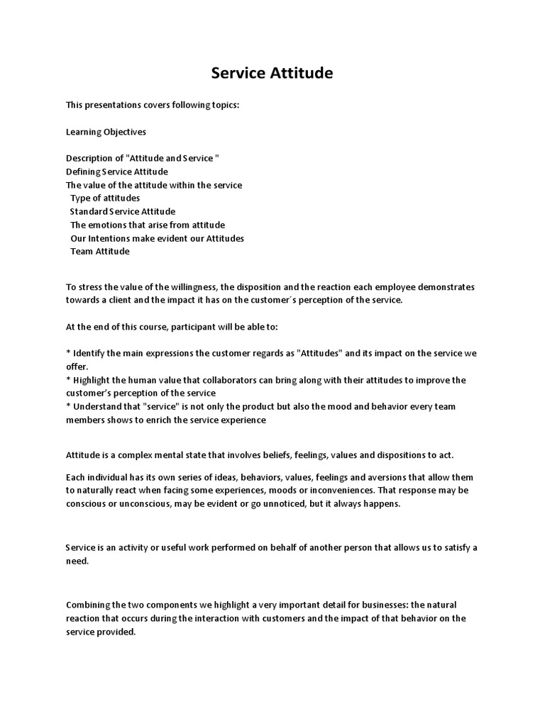 Service Attitude | PDF | Attitude (Psychology) | Intention