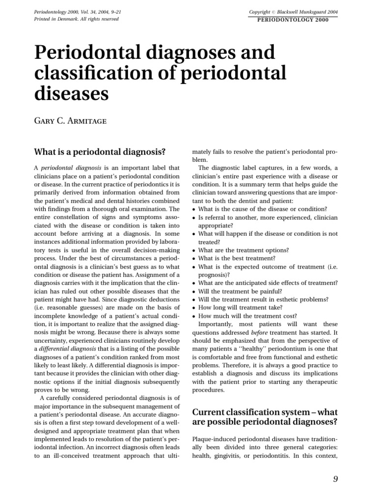 Periodontal Diagnoses and Classi®cation of Periodontal Diseases | PDF ...