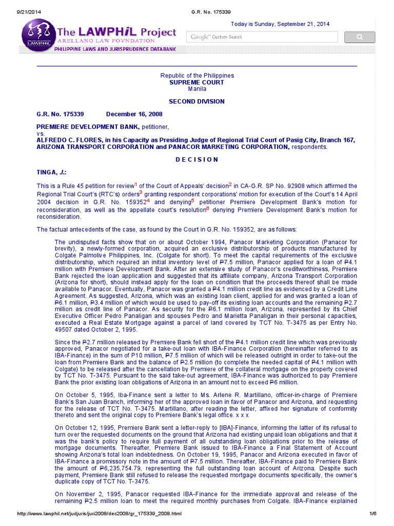 Premiere Development Bank vs. Flores GR 175339 | PDF | Lawsuit ...