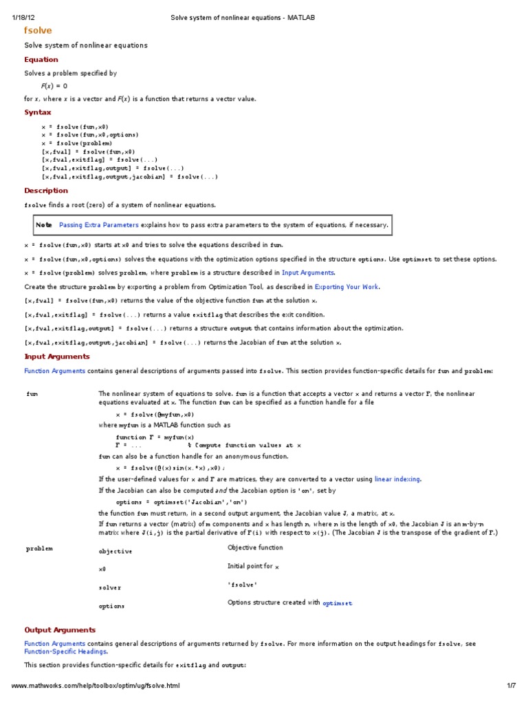 Solve System of Nonlinear Equations Matlab | PDF | Mathematical ...
