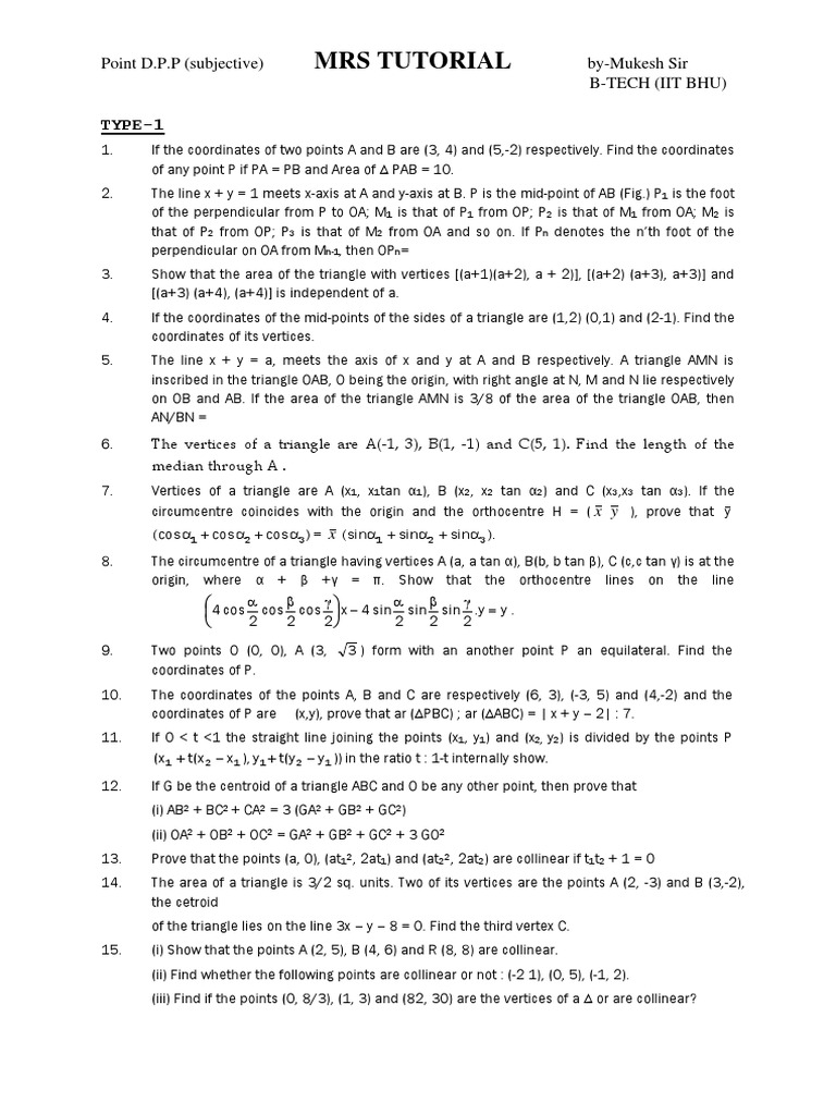 Point D.P.P Subjective | PDF | Triangle | Cartesian Coordinate System