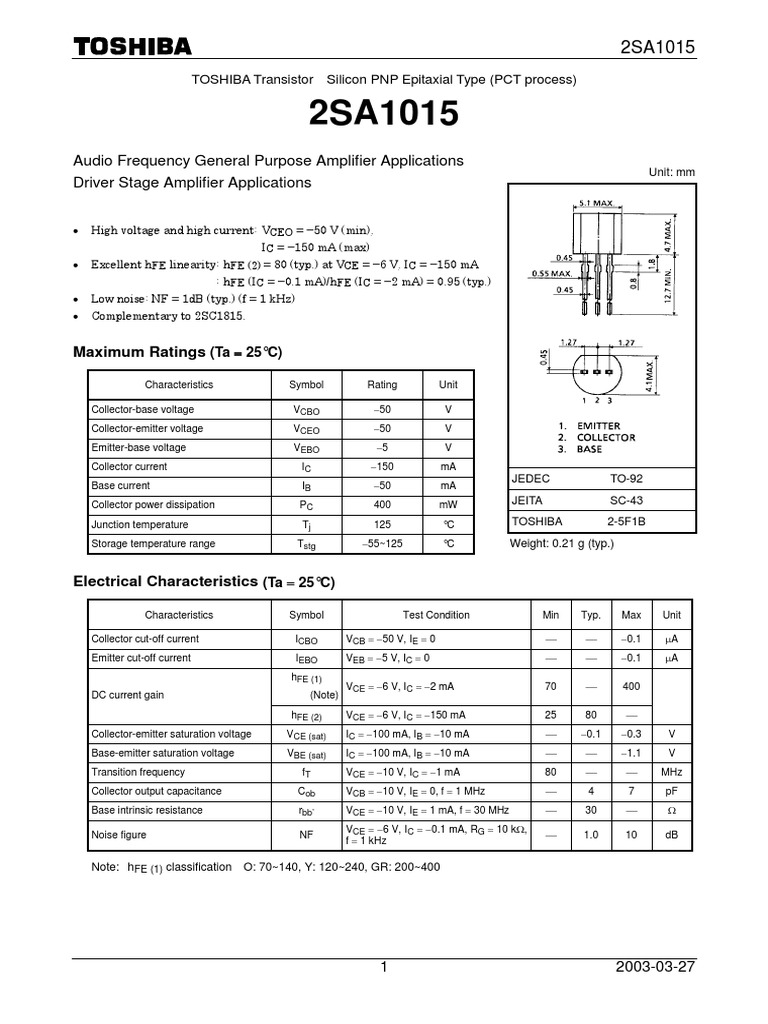 A1015 | PDF | Electrical Engineering | Electronics