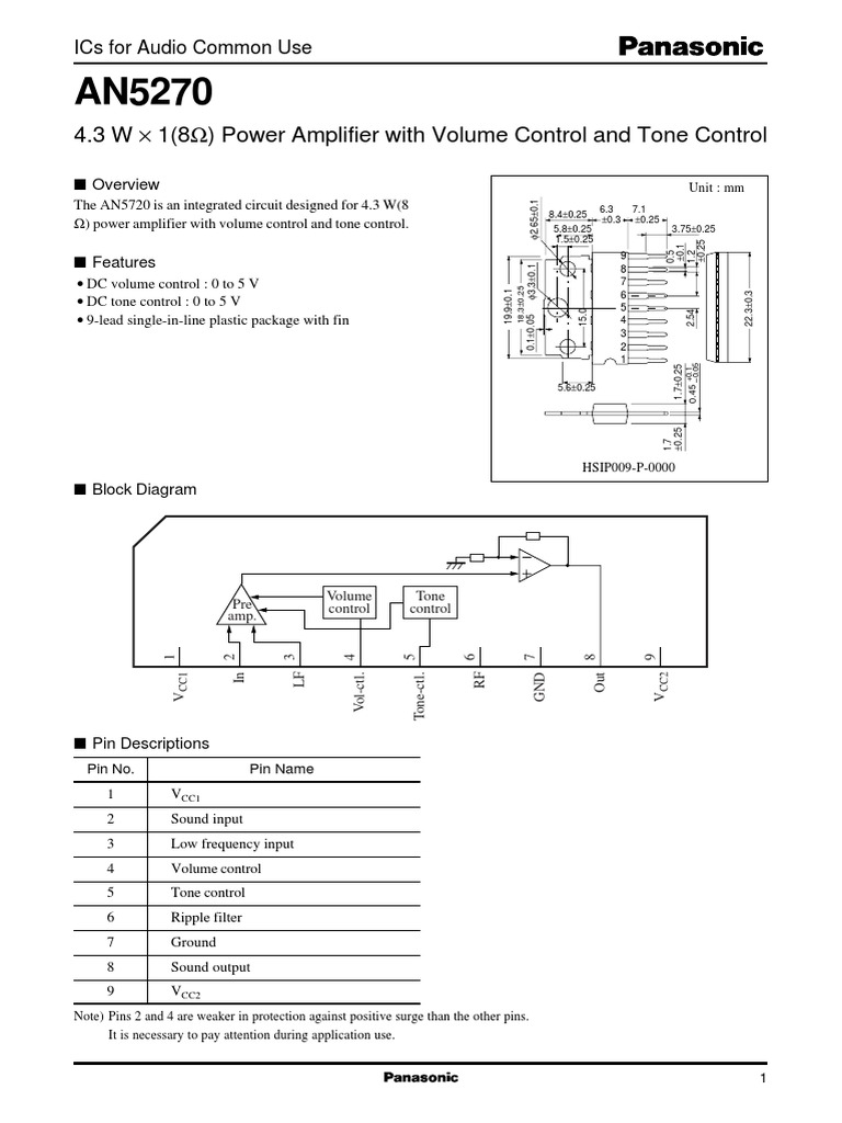 AN5270 Audio Chip | PDF | Amplifier | Electromagnetism