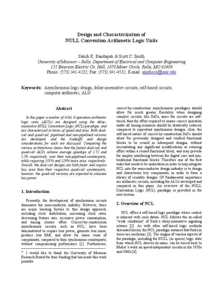 Design and Characterization of NULL Convention Arithmetic Logic Units | PDF | Boolean Data Type ...