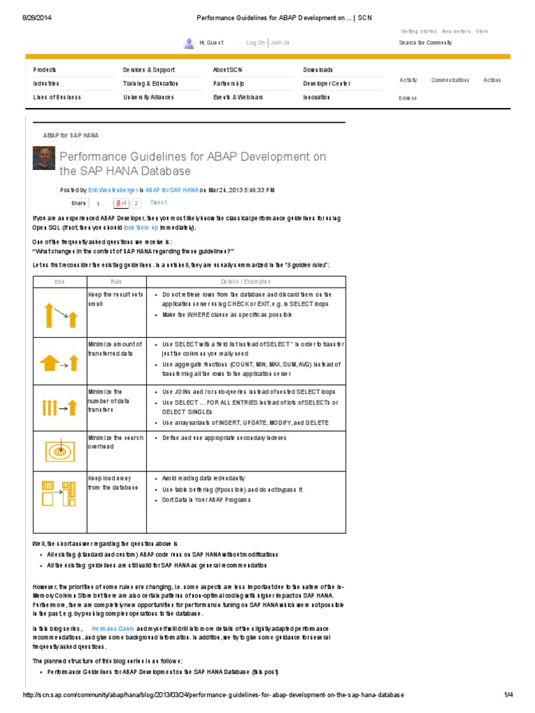 HANA Golden Rule and Performance Guidelines For ABAP Development On .. | PDF | Database Index ...