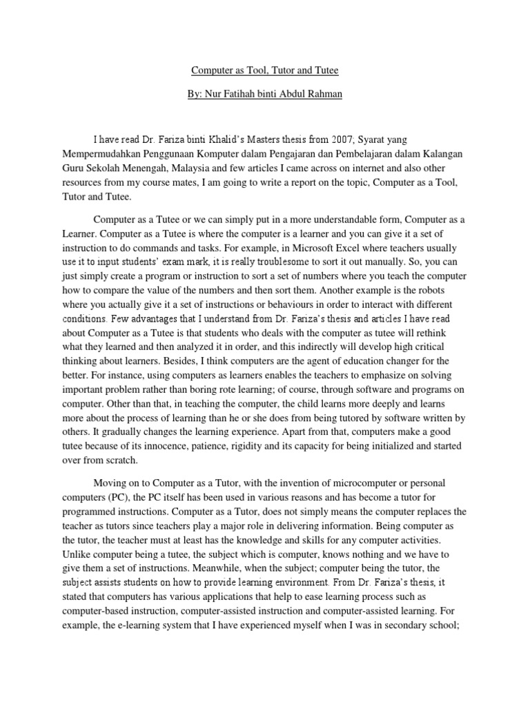 Computer as Tool, Tutor, Tutee Guide | PDF | Educational Technology | Tutor