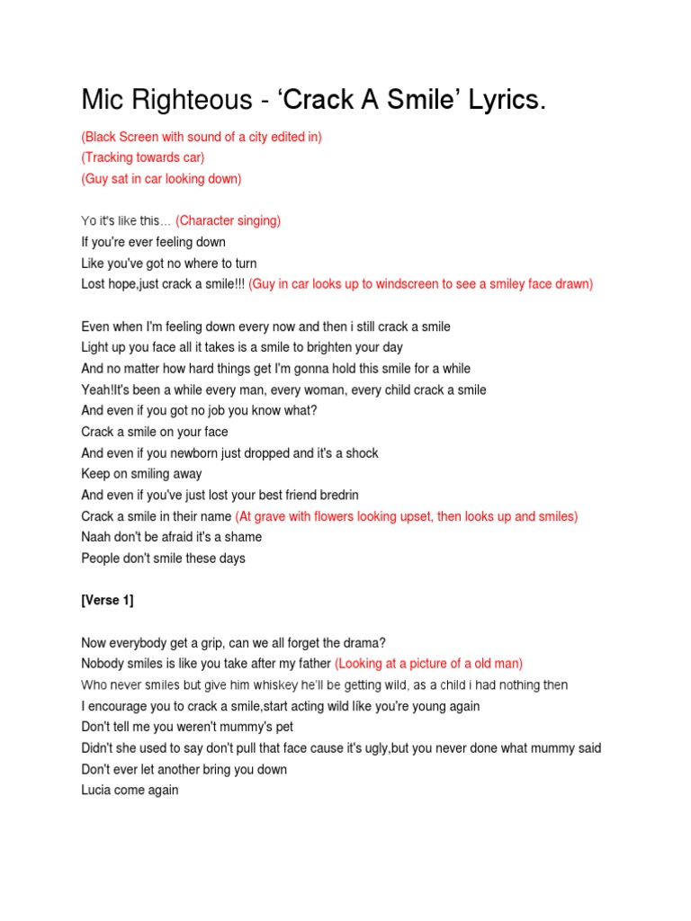 Mic Righteous - Crack A Smile' Lyrics.: (Verse 1) | PDF | Leisure ...