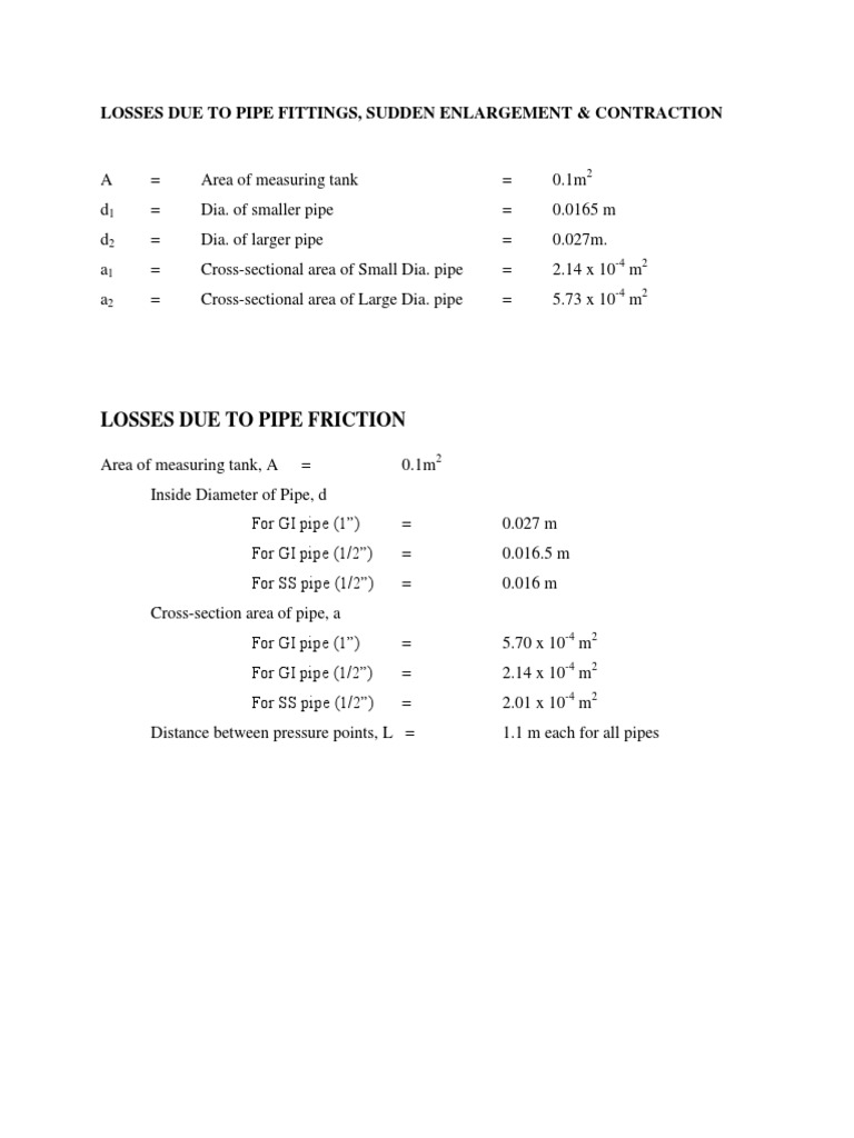 Pipe Losses: Fittings & Friction Analysis | PDF | Science & Mathematics ...