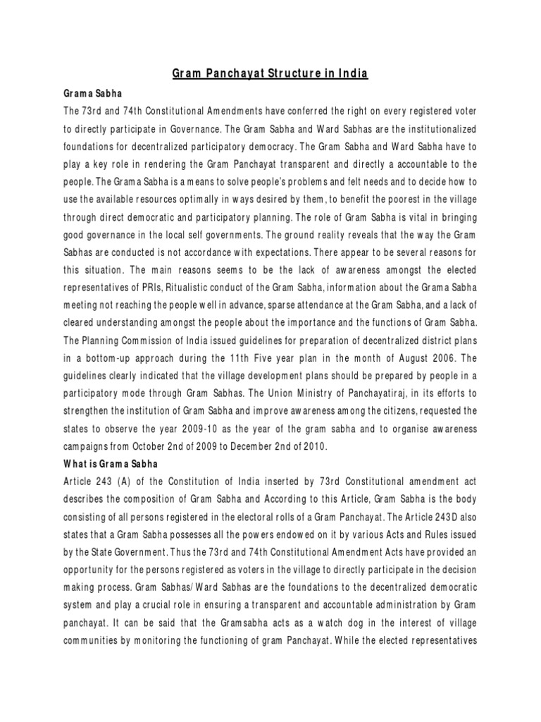 Gram Panchayat Structure in India PDF | PDF | Government | Public Sphere