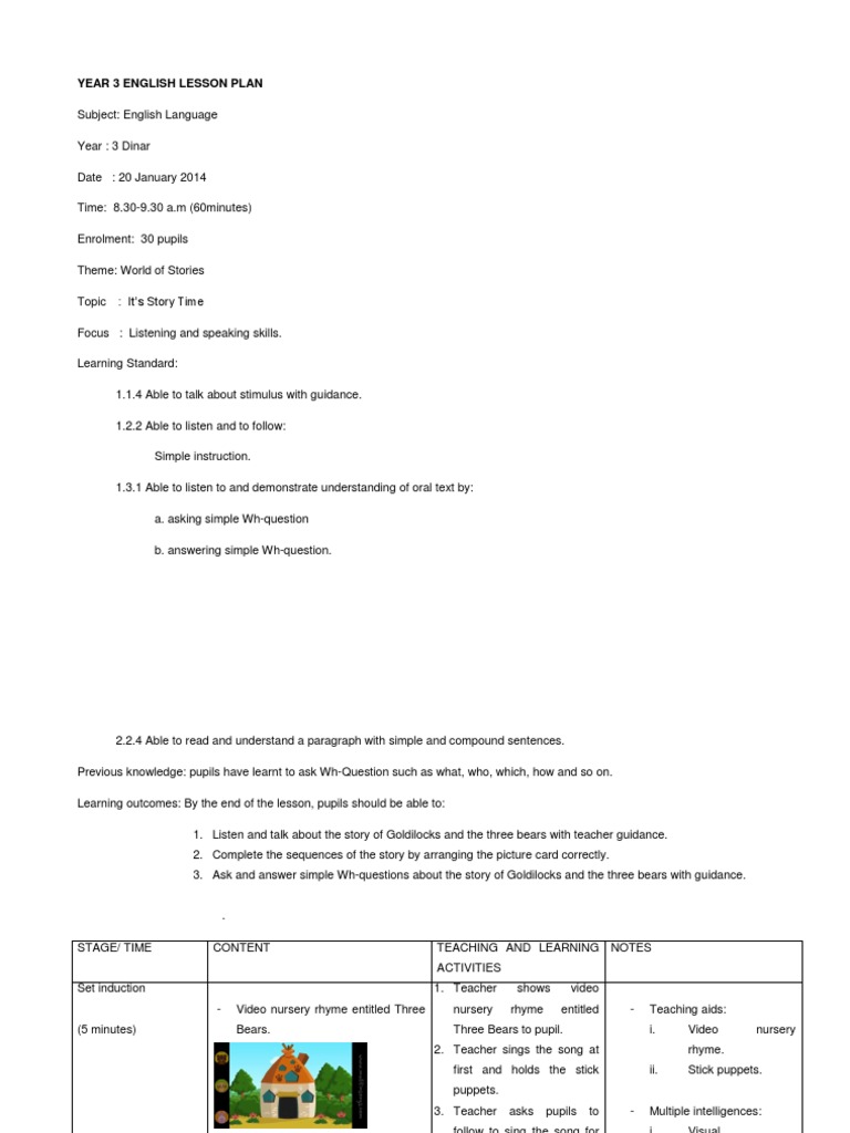 Lesson Plan Resources | PDF | Goldilocks And The Three Bears | Lesson Plan