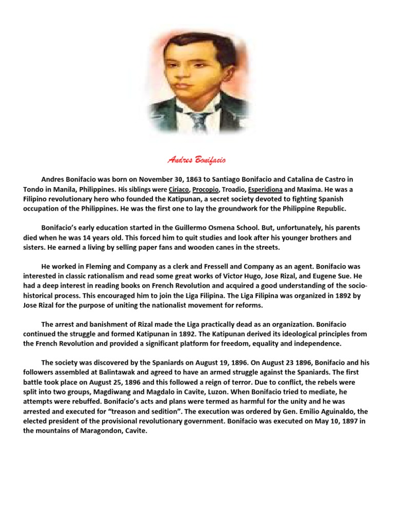 Andres Bonifacio Biography | PDF