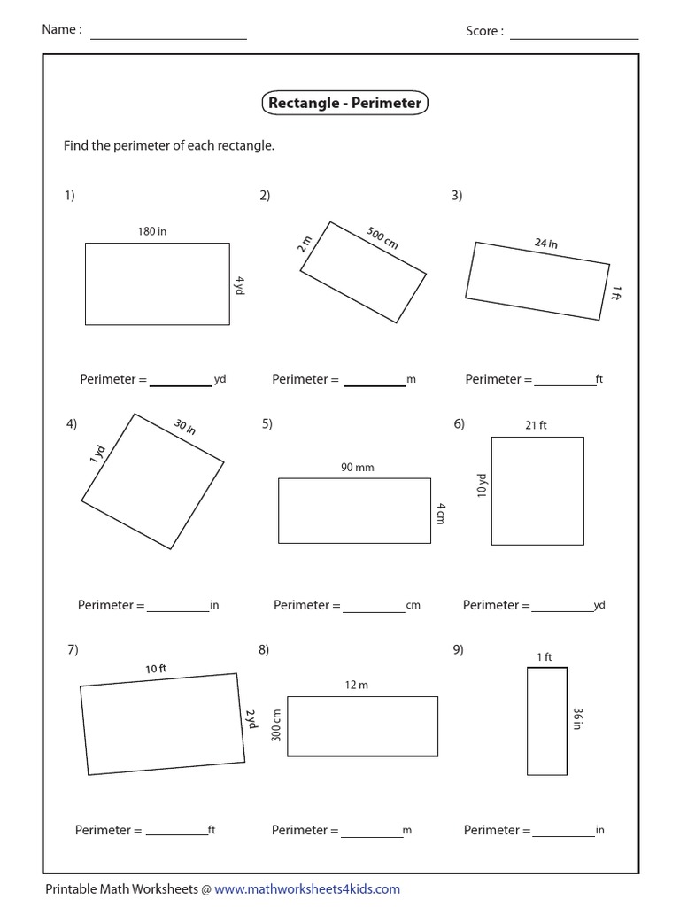 Rectangle - Perimeter: Name: Score | PDF | Teaching Methods & Materials