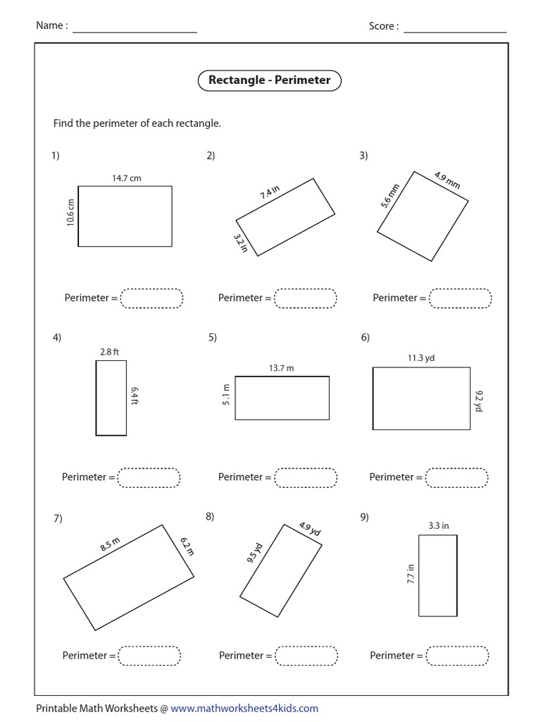 Rectangle Perimeter Worksheet for Kids | PDF