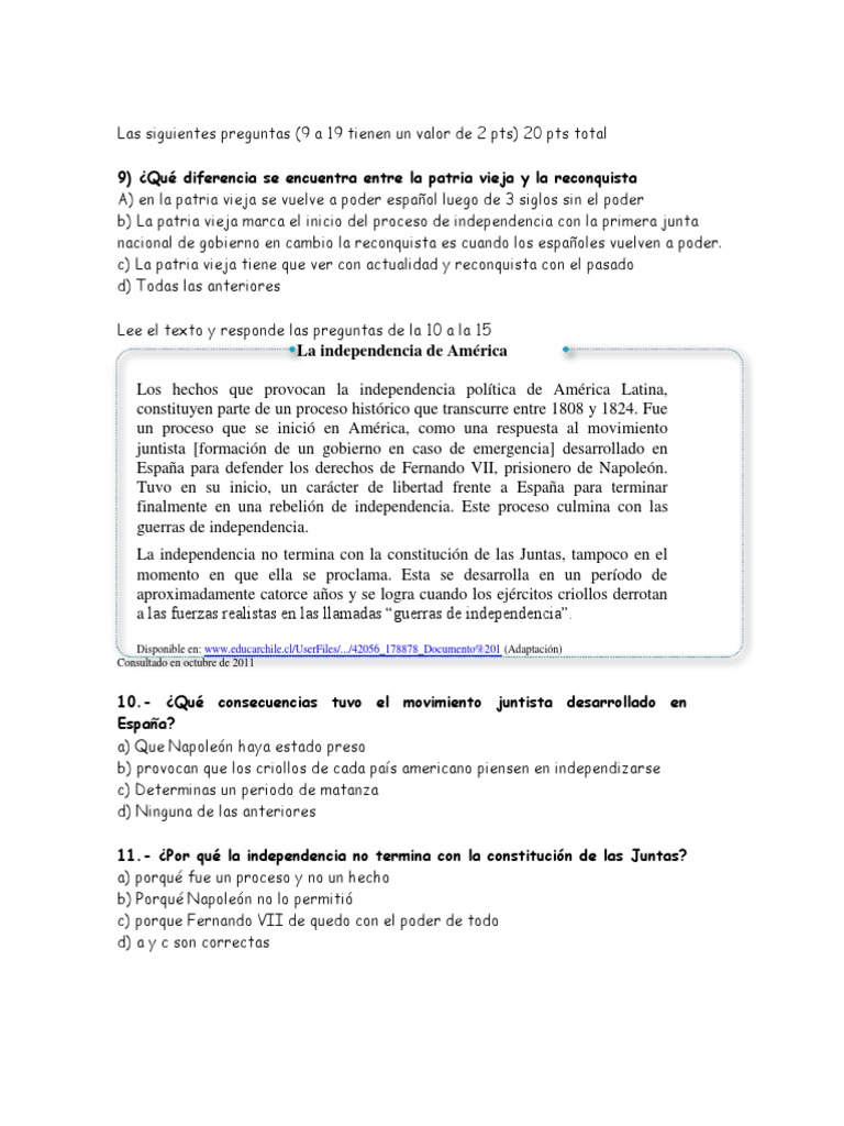 Independencia Preguntas de Comprension | PDF | Napoleón | España