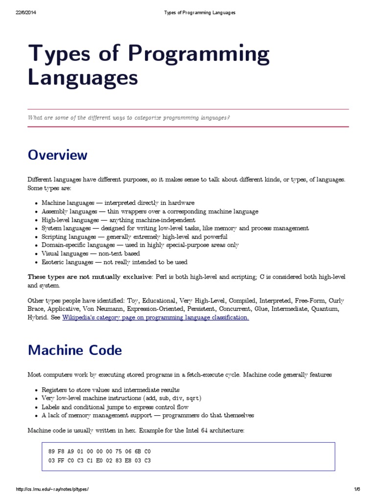 Types of Programming Languages | PDF | Programming Language | Subroutine