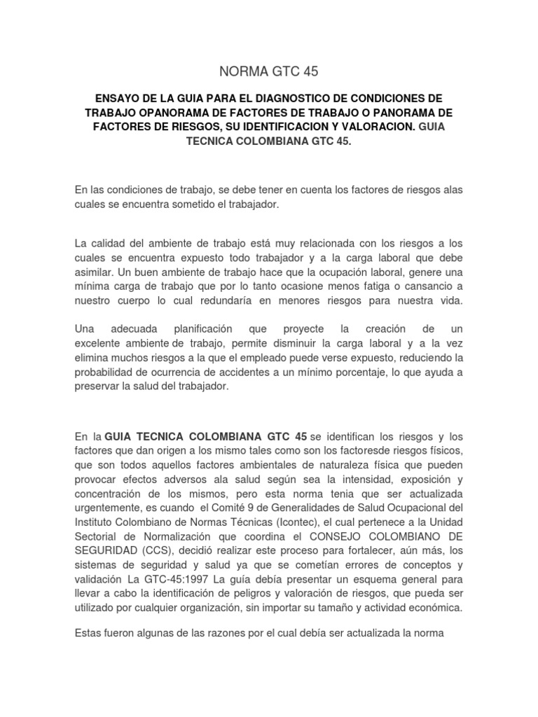 Norma GTC 45 | PDF | Derecho laboral | La seguridad