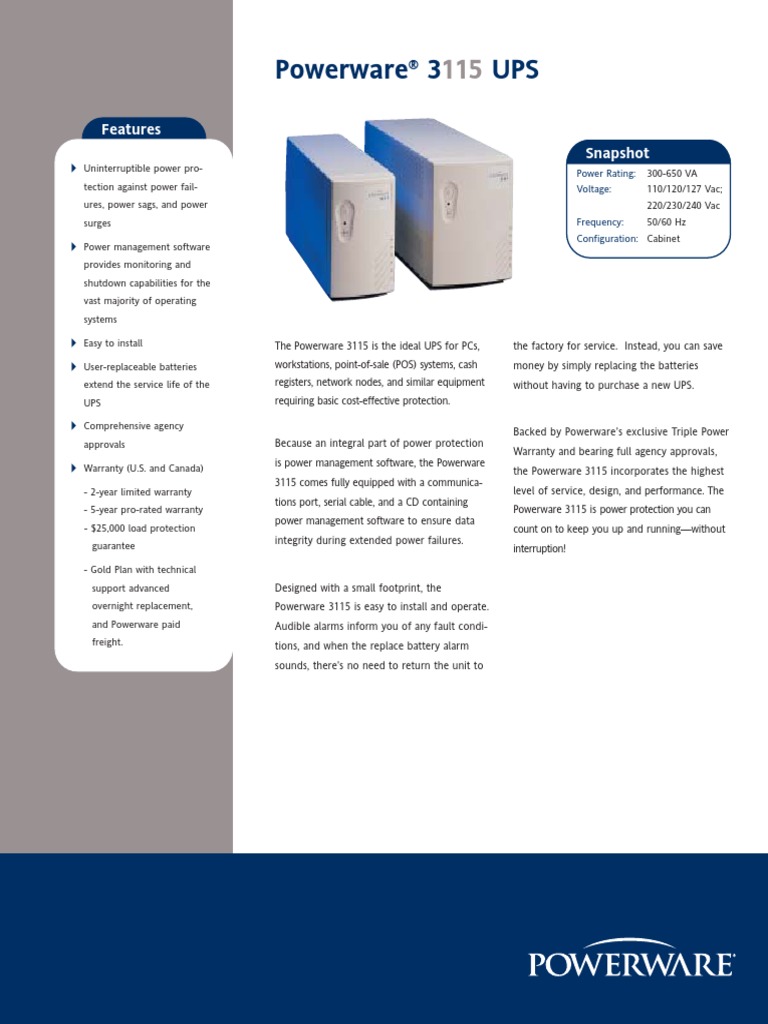 Powerware 3 UPS: Snapshot Features | PDF | Ac Power Plugs And Sockets ...