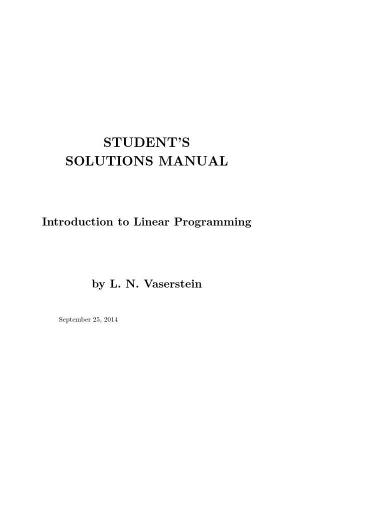 Student'S Solutions Manual: Introduction To Linear Programming | PDF ...