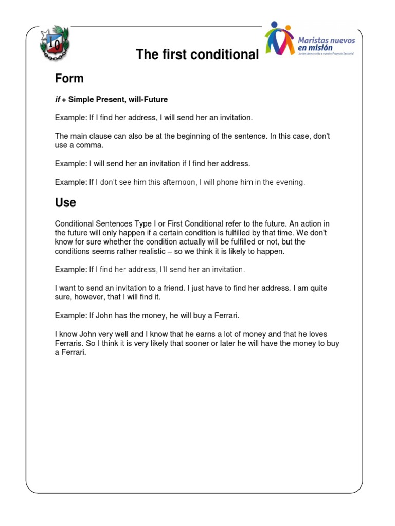 The First Conditional: If + Simple Present, Will-Future | PDF ...