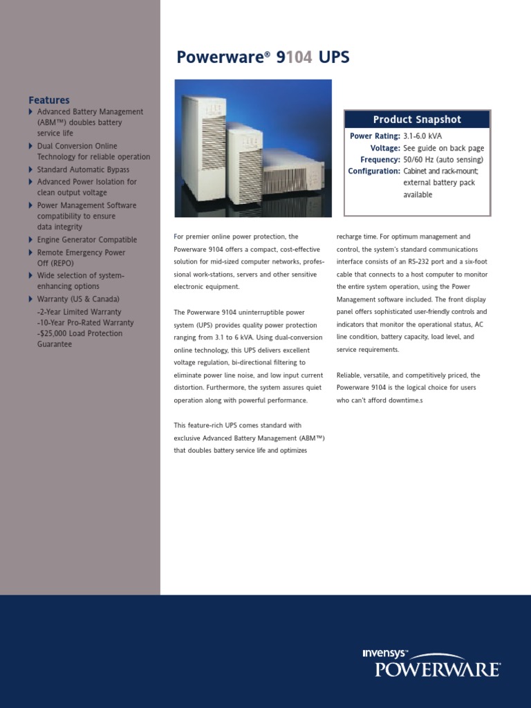 Powerware 9 UPS: Features | PDF | Power (Physics) | Computer Engineering