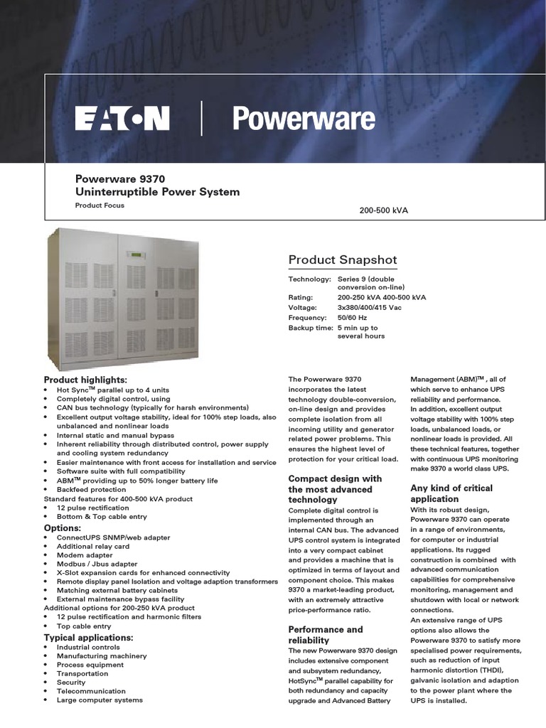 Powerware 9370 Uninterruptible Power System: Product Snapshot | PDF ...