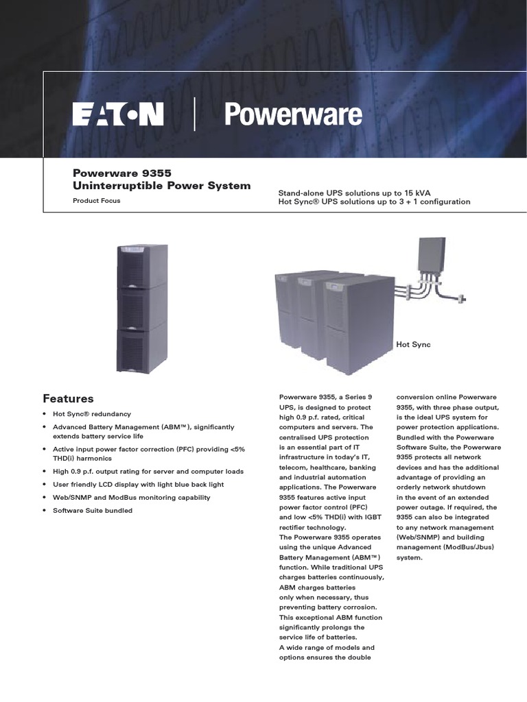 Powerware 9355 Uninterruptible Power System: Features | PDF | Server (Computing) | Battery ...