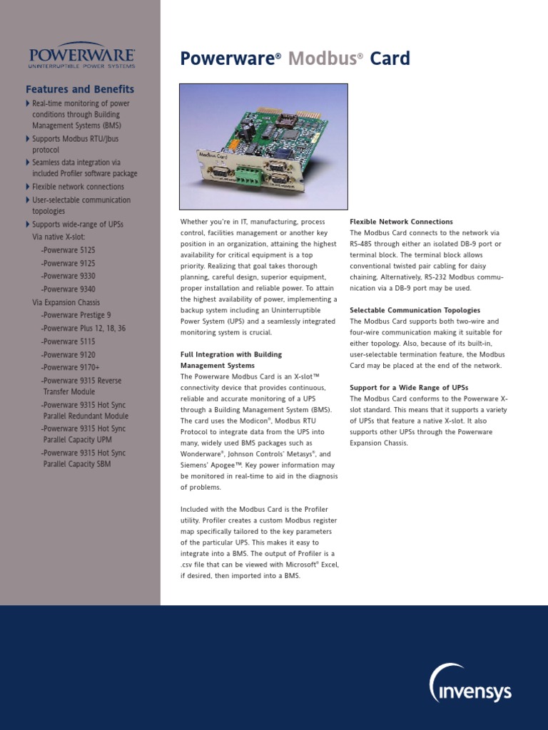 Powerware Card: Modbus | PDF | Communications Protocols | Electronic ...
