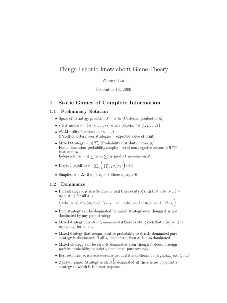 Essentials of Game Theory Concepts | PDF | Mathematical Economics ...