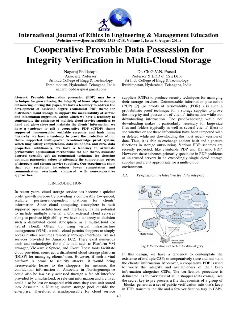 Cooperative Provable Data Possession For Integrity Verification in Multi-Cloud Storage | PDF ...