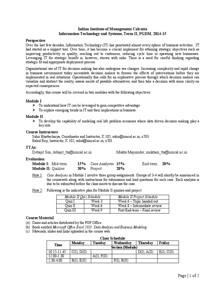 Module II Quiz Schedule Module II Project Schedule: Time Monday Tuesday ...