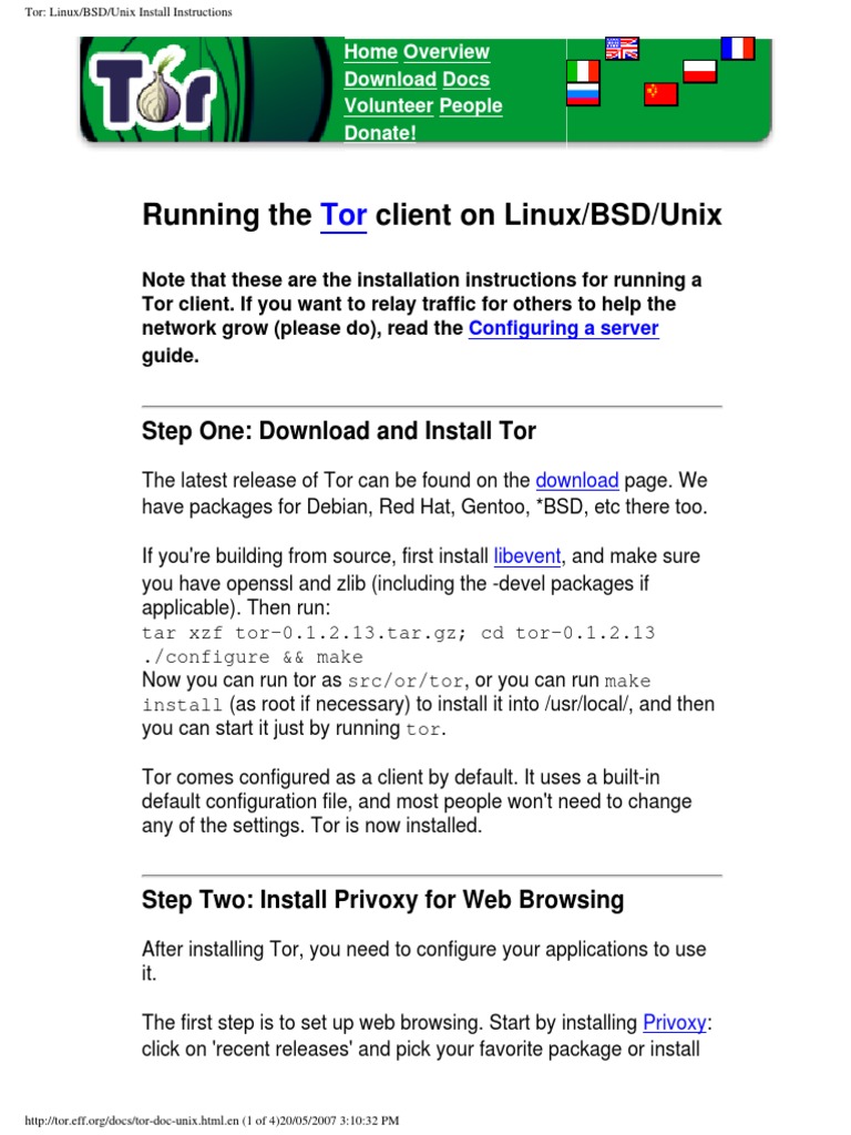 Tor Linux BSD Unix Install Instructions | PDF | Tor (Anonymity Network) | Proxy Server