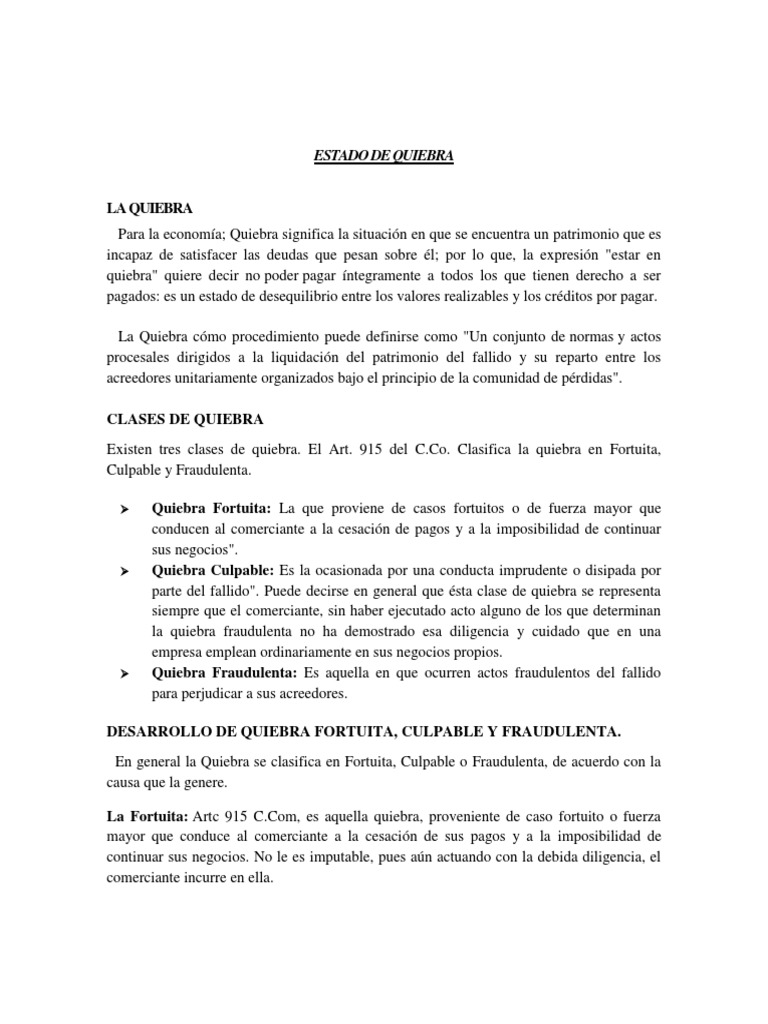 Tipos de Quiebra: Fortuita, Culpable y Fraudulenta | PDF | Bancarrota ...