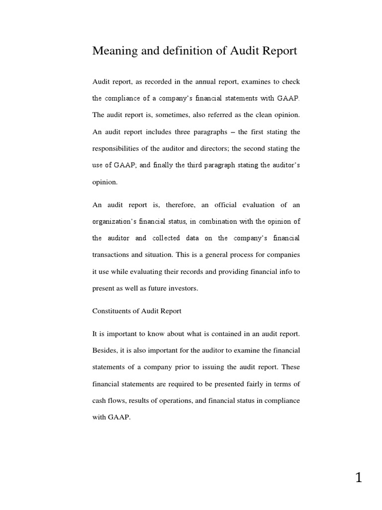 Meaning and Definition of Audit Report | PDF | Auditor's Report ...