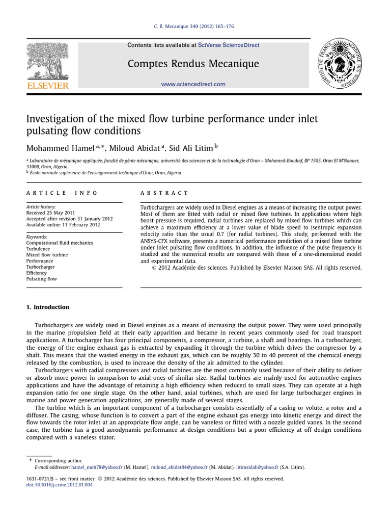 Investigation of Mixed Flow Turbine Under Inlet Pulsating Flow | PDF ...