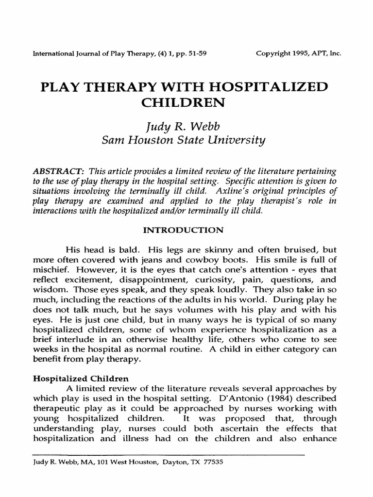 Play Therapy With Hospitalized Children | Play Therapy | Psychotherapy